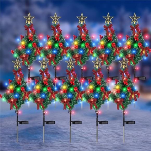 Holiday | 1 Pcs Solar Christmas Tree Stake Lights 20 Leds Solar Outdoor ...